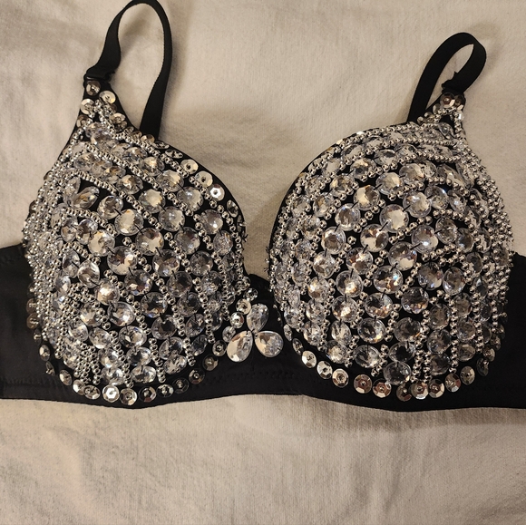 Zusamme | Tops | Black Bra With Silver Rhinestone | Poshmark